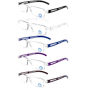 DOOViC 5 Pack Rimless Reading Glasses Blue Light Blocking Computer Readers Anti Eyestrain 2.50
