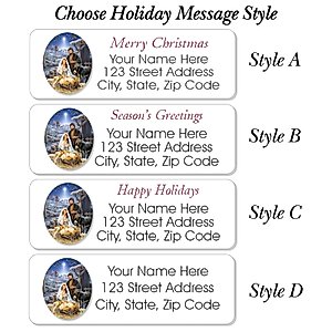 Christmas Return Address Labels Personalized - Set of 60 Custom Address Labels - Nativity for Envelope Mailings, Flat Sheets Easy Peel and Stick, Permanent Rectangle Labels (White) Made in The USA
