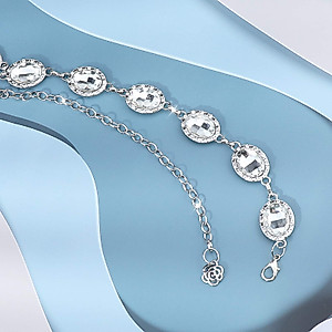 YooAi Chain Belt for Women Metal Waist Round Crystal Body Chain for Dress Silver 105cm