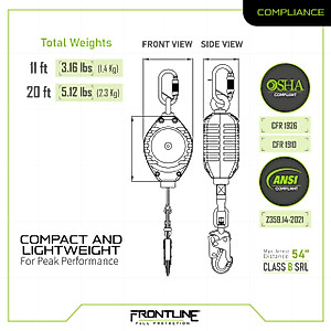 Frontline RPW11 Web Single Leg SRL with Steel Snap Hook End |OSHA & ANSI Compliant SRL | Durable, Lightweight & Compact | Tangle Free Webbing | Construction Safety Yoyo