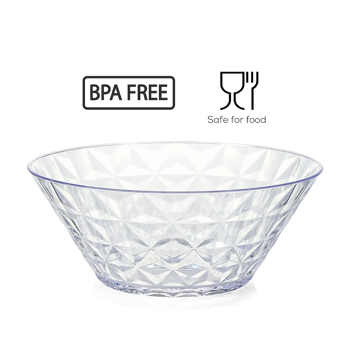 Plasvale Durable Plastic Serving Bowls 105.8oz/3L - Dishwasher Safe - Set of 6 Big Bowls for Salad, Popcorn, Pasta, Serving Side Dishes, Dinner Parties and more – BPA Free (Clear)
