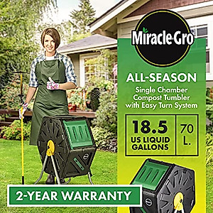 Miracle-Gro Small Composter - Compact Single Chamber Outdoor Garden Compost Bin Heavy Duty – UV Protected Turning Barrel Tumbling Composter (18.5 gallons)