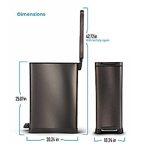 Home Zone Living 12 Gallon Kitchen Trash Can, Slim Body Stainless Steel Design, 45 Liter Capacity, Black
