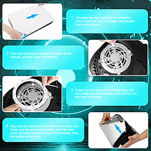 SIKEMAY PS5 Plates Console Accessories with Cooling Vent and RGB LED Light Strip for PlayStation 5 Disc Edition, PS5 Cover Face Plates Hard Shockproof Side Shell Skin, 8 Colors 400 Effects - Silver