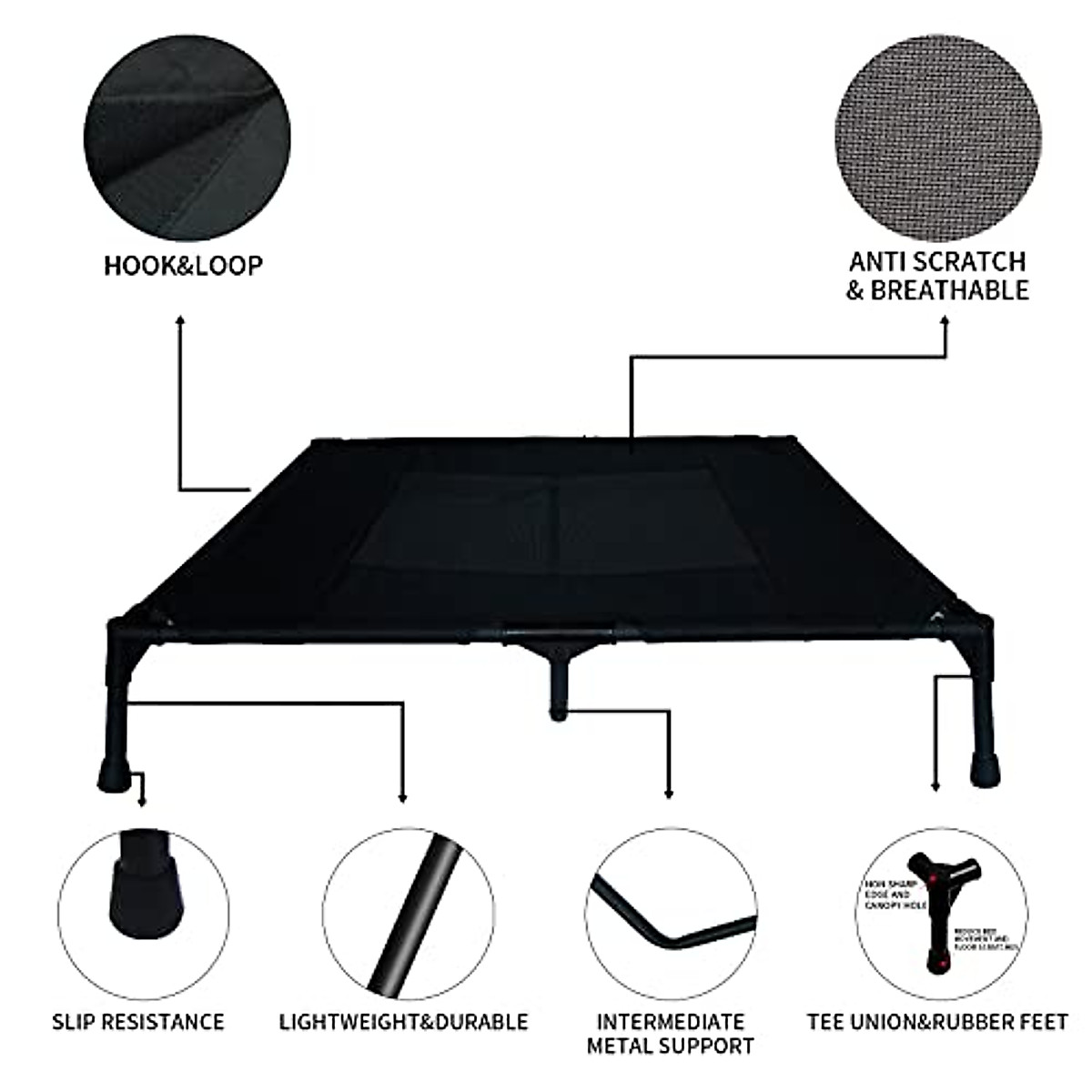 LOOGU Elevated Dog Bed, Portable Raised Dog Cot Bed for Indoor and Outdoor Use Dog Bed with Breathable Mesh and Durable Frame