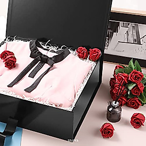 BLK&WH Extra Large Gift Box with Ribbon 16.3x14.2x5 Inches, Large Black Gift Box with Lid for Presents, Groomsman Proposal Box, Big Gift Box for Clothes and Large Gifts(Glossy Black)