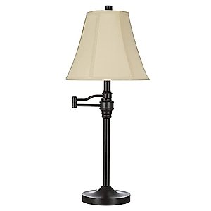 Catalina Lighting Transitional 2-Way Metal Adjustable Swing Arm Desk Table Lamp with Linen Shade, 28", Bronze