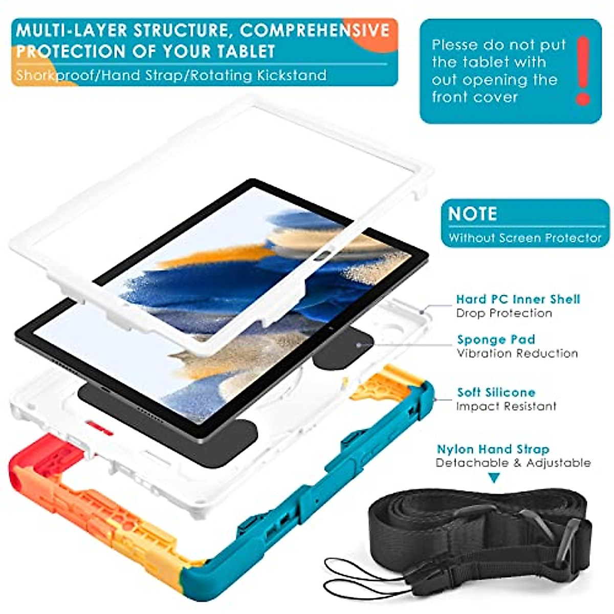DETUOSI Galaxy Tab A8 10.5 Case with Rotate Stand & Shoulder Strap, Kids Friendly Shockproof Protective Case for Samsung Tab A8 10.5 inch 2022 (SM-X200/X205/X207), Red & Green