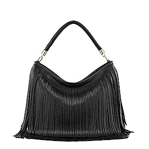 Ayliss Women Tote Shoulder Handbag Hobo Purse Crossbody Handbag Tassel PU Leather Fashion Top Handle Bag Satchel (Black)