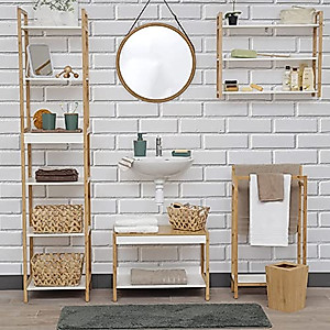 Evideco French Home Goods Tower Shelving Unit Storage Padang 6 Shelves Bamboo Frame Wood White