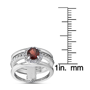 Ice Gems Sterling Silver African Garnet and White Topaz Three Row Halo Ring, Size 5