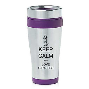 Purple 16oz Insulated Stainless Steel Travel Mug Z423 Keep Calm and Love Giraffes