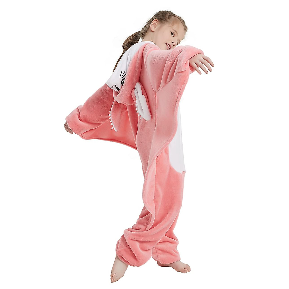 ABASACO Flying Squirrel Onesie Kids Plush Animal Costume One Piece Pajamas Girls Teen Halloween Cosplay Sleepwear Pink 10-11 Years