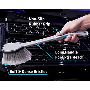 VIKING Car Wash Brush, Wheel and Fender Brush, Long Handle Tire Cleaner for Car Detailing, 16.5 Inch, Grey/Black