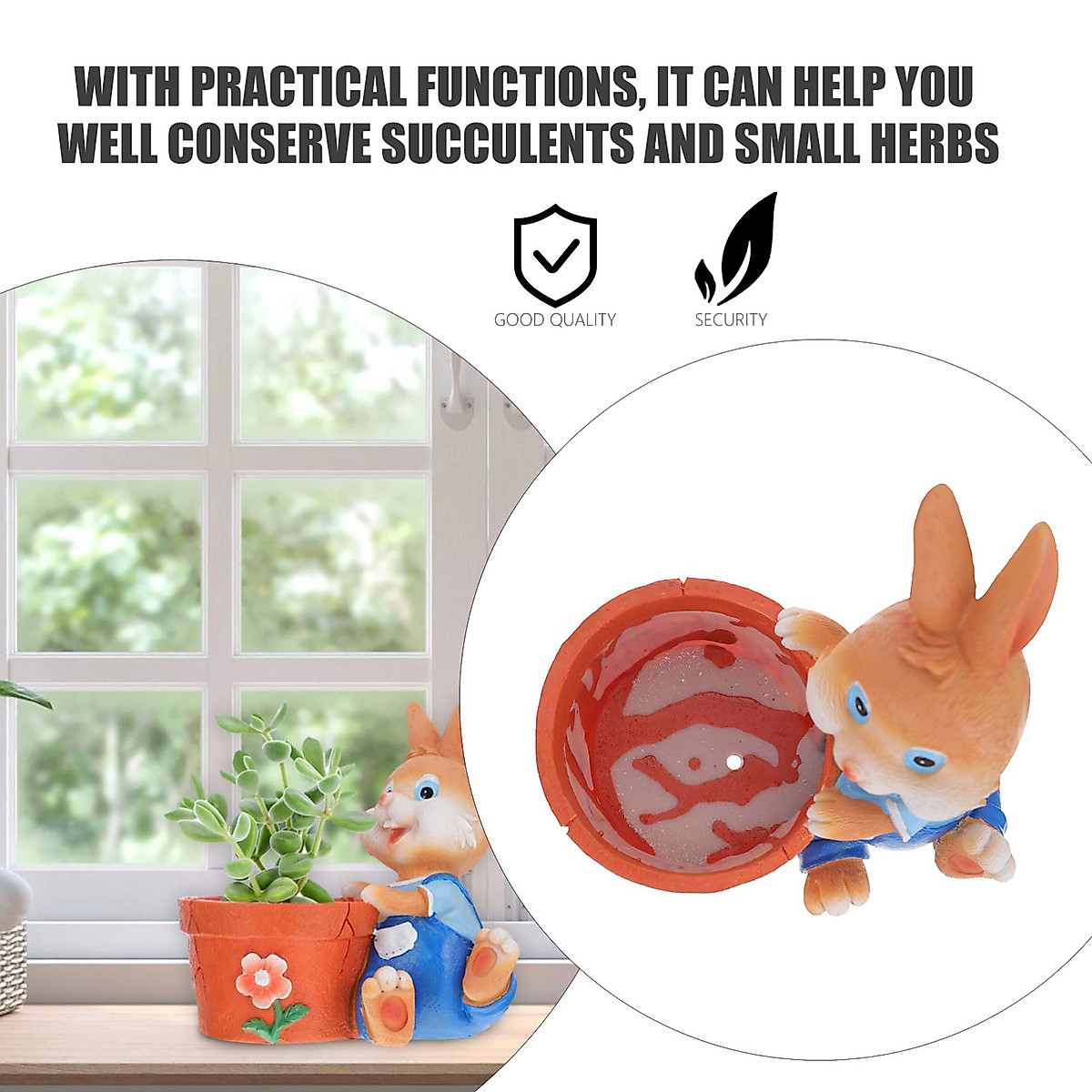 Homoyoyo 1pc Rabbit- Shaped Decoration Pots, Cartoon Table Holes A Window Garden with Air Drainage Animal- Shaped Pot, Pot Bonsai Easter Resin Art Animal for Container Cactus Blue