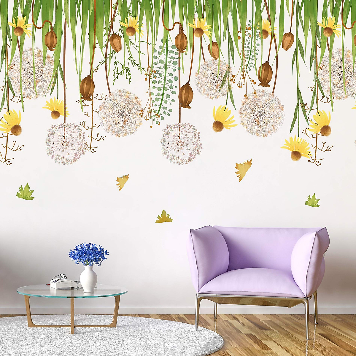 Amaonm Removable 3D Waterproof Green Plants Grass and Dandelion Wall Decals DIY Peel and Stick Decor Wall Sticker for Kids Girls Baby Bedroom Living Room Kindergarten Nursery Classroom Decoration (B)