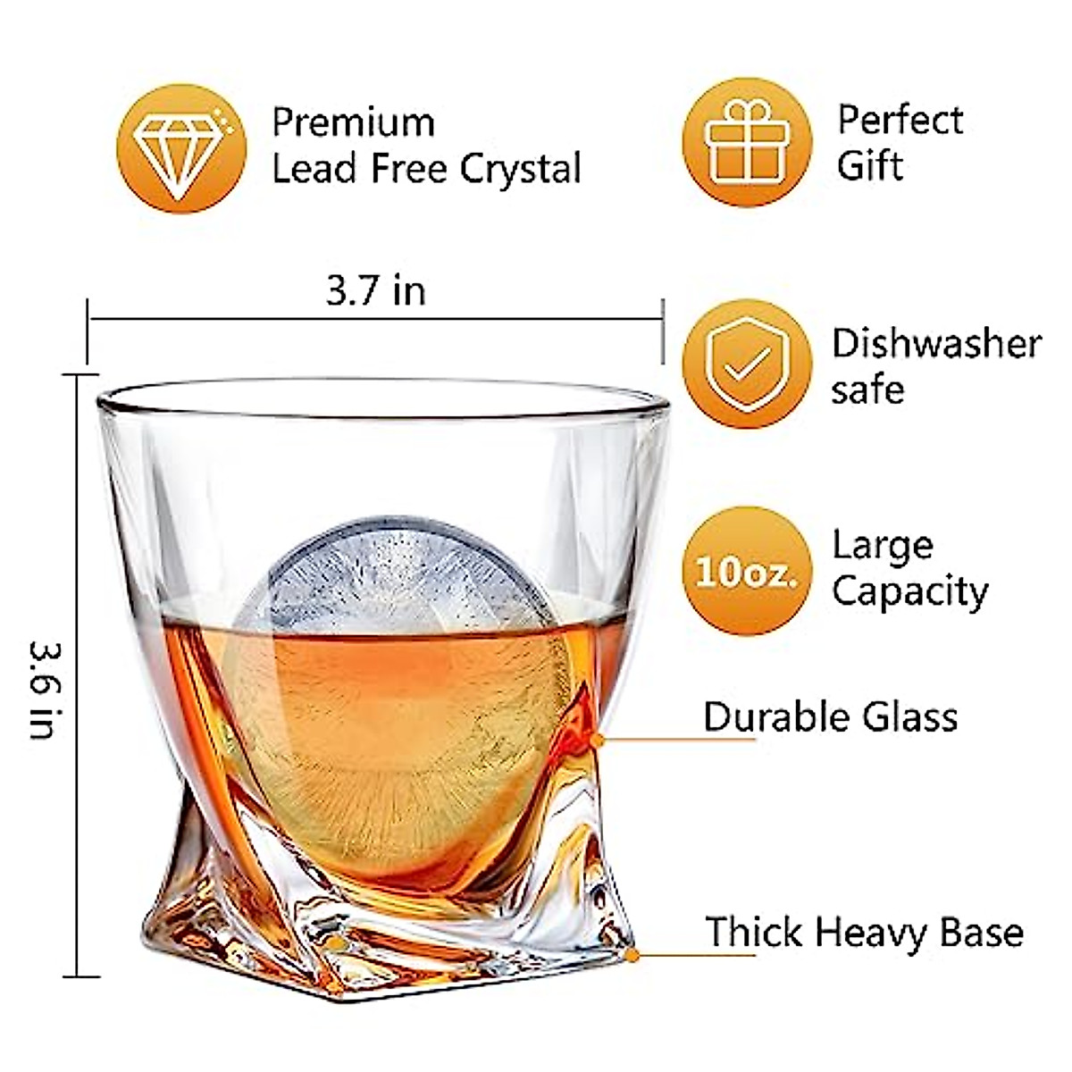 LIGHTEN LIFE Whiskey Glasses with Ice Molds-(2 Crystal Bourbon Glass,2 Iceball Maker,2 Coasters) in Gift Box,Non-Lead Whiskey Rock Glasses,Old Fashioned Glass for Liquor,Whiskey Glass Set 2 for Men