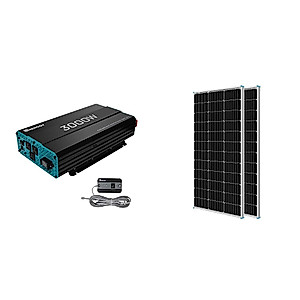 Renogy 3000W Pure Sine Wave Inverter 12V DC to 120V AC Converter & 2PCS 100 Watt Solar Panels 12 Volt Monocrystalline, High-Efficiency Module PV Power Charger, 2-Pack Compact Design