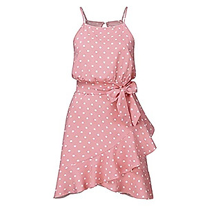 Shakumy Women Casual Sleeveless Halter Neck Boho Print Mini Dress Ruffle Irregular Hem Party Beach Tunic Short Dress