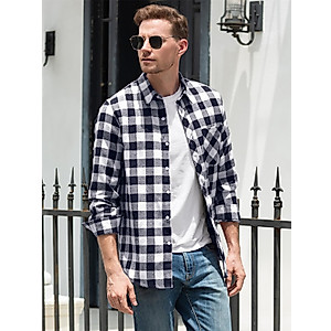 SANGTREE Mens Flannel Plaid Shirts Casual Long Sleeve Button Down Shirt Dad and Son Matching Shirts (Black White, XXL)