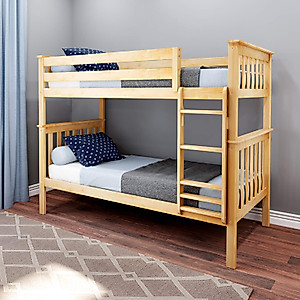 Max & Lily Bunk Bed Twin over Twin, Solid Wood Bunk Bed Frame with Ladder for Kids, 14" Safety Guardrails, Easy Assembly, No Box Spring Needed, Natural
