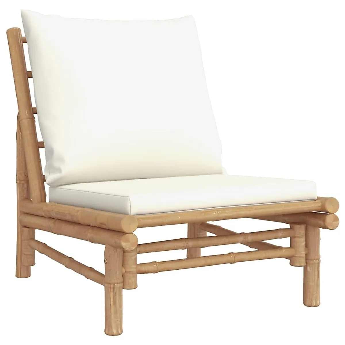 vidaXL Bamboo Patio Lounge Set - 3 Piece Outdoor Furniture with Cream White Cushions - Includes Comfortable Garden Sofa Chairs and Practical Coffee Table for Relaxation