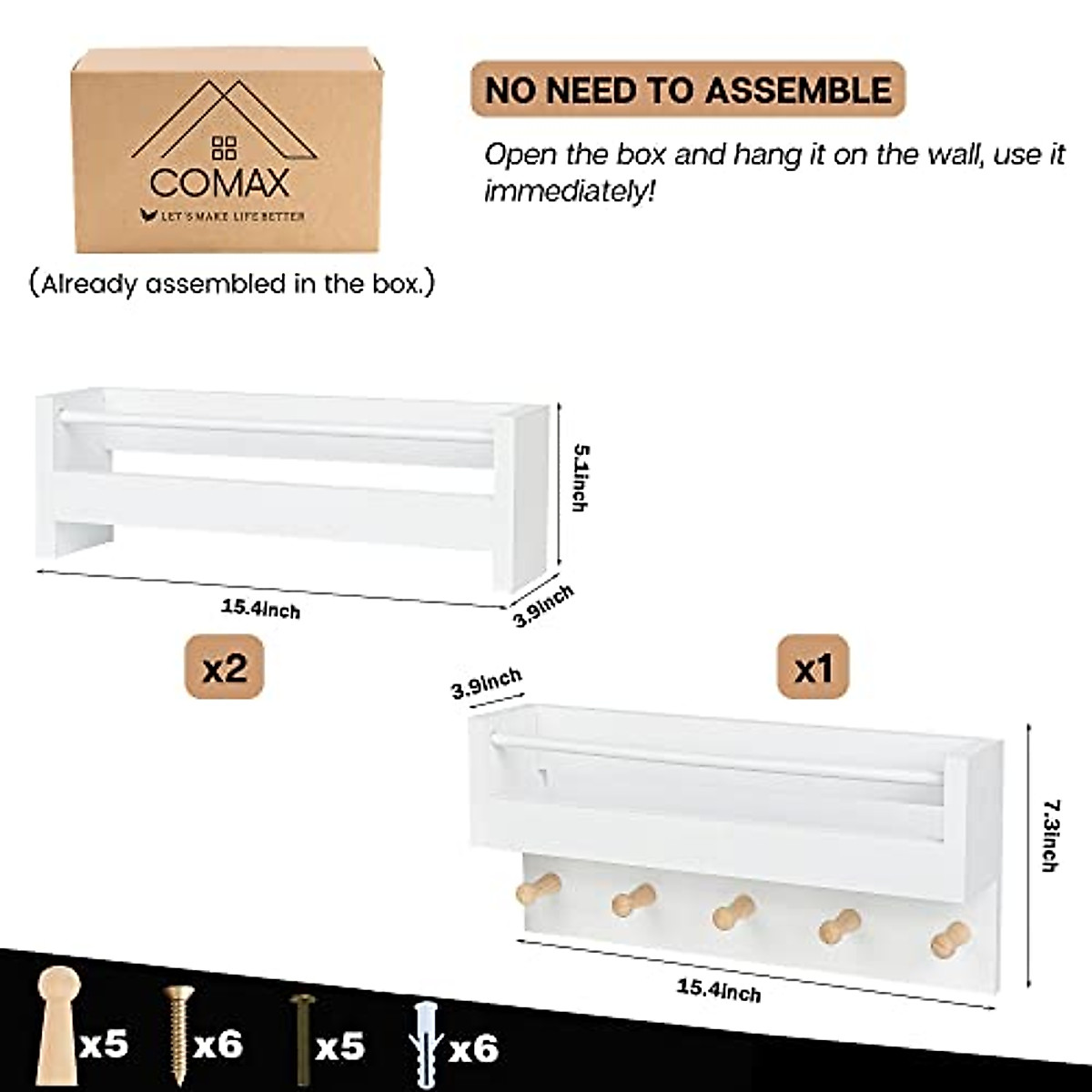 COMAX Small Book Shelf Organizer for Kids, Floating Bookshelf for Toddler Baby Room Bedroom, Set of 3 Wall Bookshelf Nursery Book Shelves Holder, Hanging Book Shelf for Wall Mounted Decor, White