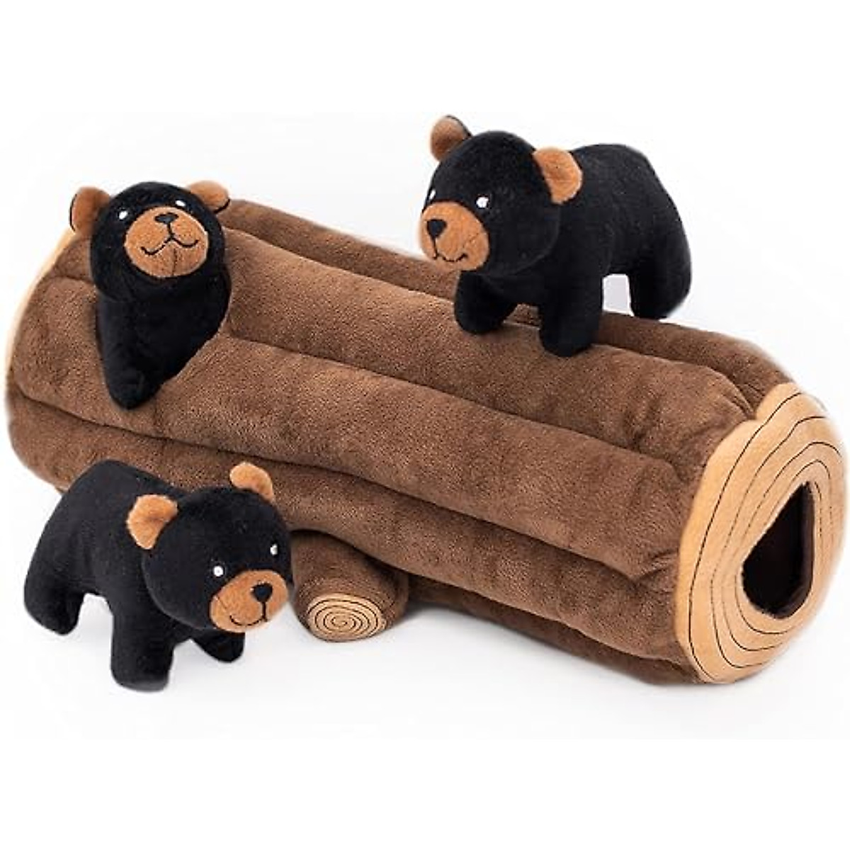ZippyPaws Burrow, Woodland Friends Black Bear Log - Interactive Dog Toys for Boredom - Hide and Seek Dog Toys, Colorful Squeaky Dog Toys for Small & Medium Dogs, Plush Dog Puzzles
