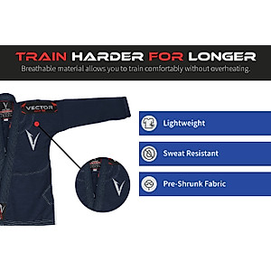 Vector Sports Kids Brazilian Jiu Jitsu BJJ Gi with Free White Belt 100% Cotton Pearl Weave Kimono Ultra Lightweight Preshrunk Fabric (Navy, K2)