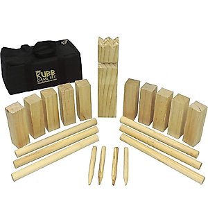 Kubb The Viking Wooden Outdoor Lawn Game 1 King, 10 Kubb Blocks, 6 Long Batons, 4 Corner Markers & Carrying Bag