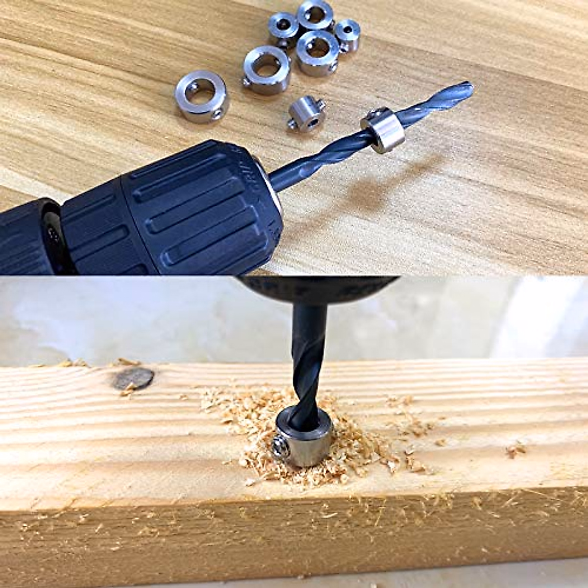 304 Stainless Steel Stop Bit Collar Set Drill Tool for 3mm, 4mm, 5mm, 6mm, 7mm, 8mm, 9mm, 10mm Diameter Drill Bits 8Pcs by ROOCBIT