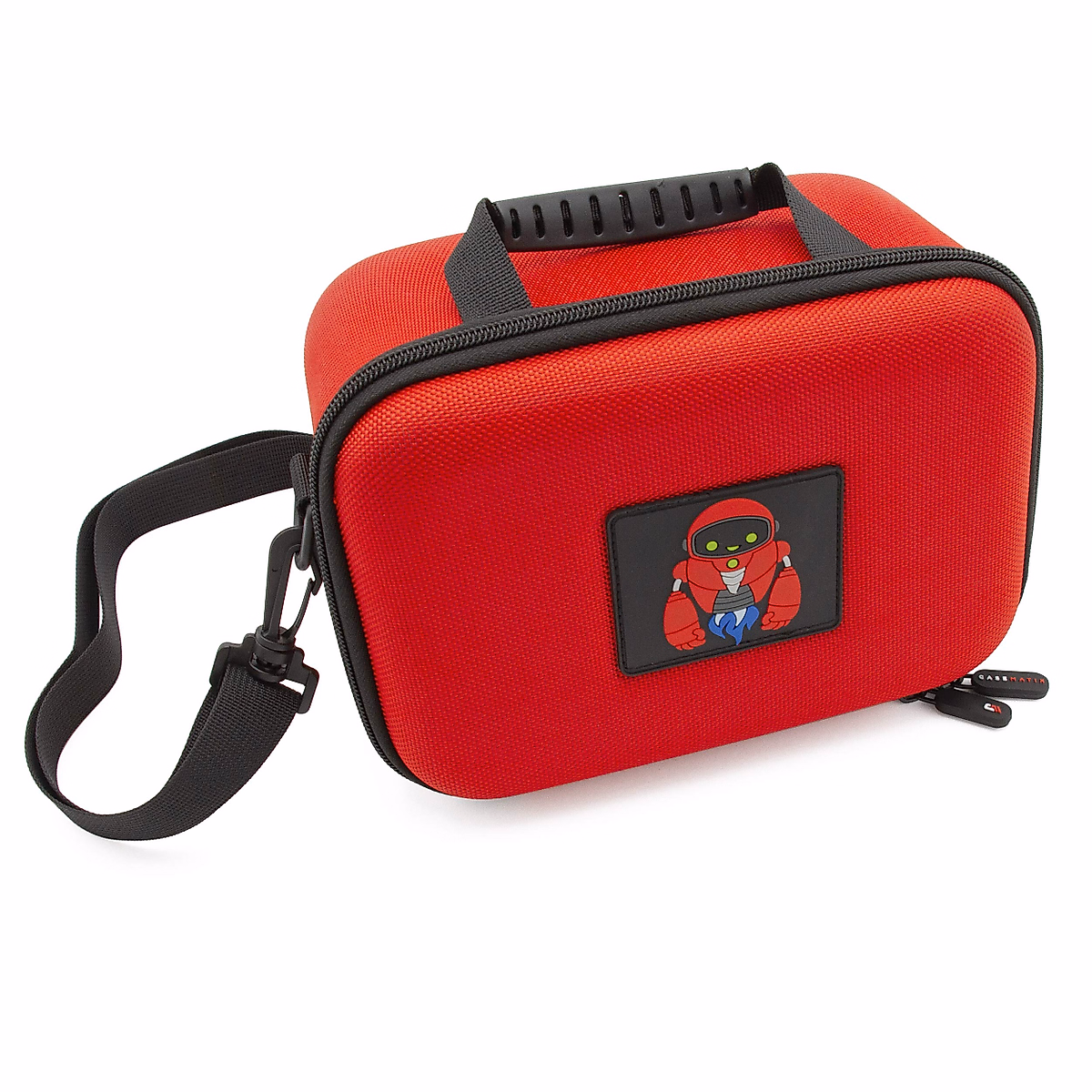 CASEMATIX Miniature Storage Hard Shell Figure Case - 30 Slot Figurine Carrying Case with Adjustable Shoulder Strap and Accessory Storage for Warhammer 40k, DND and More, Red