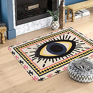 HAOCOO Evil Eye Area Rugs 2’x3’ Non-Slip Tribal Style Small Throw Rugs Super Soft Velvet Creative Accent Distressed Floor Carpet for Door Mat Entryway Bedroom Decor