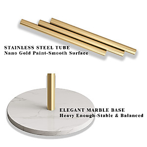 TIEOU Free-standing Coat Rack Gold, Hat Hanger Hall Tree, Metal Coat Hangers for Scarves, Backpacks, Umbrellas, Purses, Simple Coat Stand, Stylish Coat Tree with Stable Round Marble Base, 8 Coat Hooks