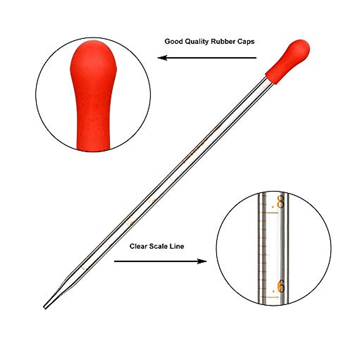 StonyLab Glass Dropper Pipettes Set, Thick Borosilicate Glass Dropping Pipettes Liquid Transfer Set with Red Rubber Caps for Lab, Set of 10 (Graduated 0.5ml, 1ml, 2ml; Non-Graduated 1ml, 3ml)