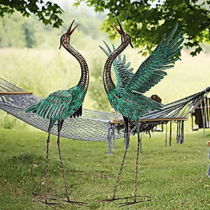 chisheen Crane Garden Statues Outdoor Metal Heron Yard Art Crane for Garden Sculptures Patio Lawn Ornaments,Set of 2