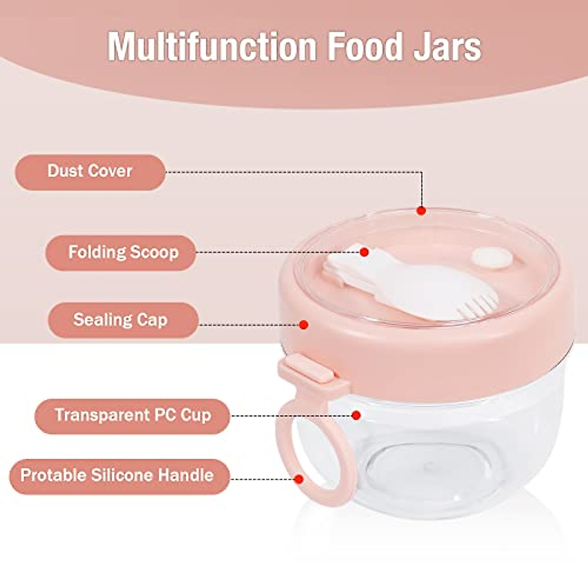 Overnight Oat Containers with Lids and Spoons 2PCS, 20oz Portable Plastic Yogurt Jars, Leak-proof Large Capacity Dessert Cups for Yogurt Breakfast On The Go Cups, Oatmeal Jars Snack Containers