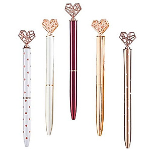NUOBESTY 5pcs Metal Ballpoint Pens with Heart Topper Multicolor Metal Gel Ink Pens Stylus Signature Pens Stationery Supplies School Reward Assorted Color