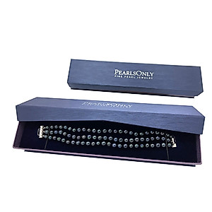 Medina Black 6-7mm Tripple Strand AA Quality Freshwater Cultured Pearl Bracelet for Women-7.5 in length