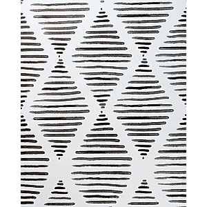Yun-aeon 17.7" X 120" White and Black Stripe Peel and Stick Wallpaper Modern Diamond Contact Paper Geometric Removable Wallpaper Self Adhesive Wall Paper for Bedroom Drawers Cabinets Decor Vinyl