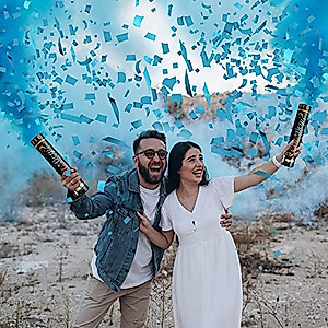 Gender Reveal Confetti Powder Cannon Biodegradable Baby Boy Blue Baby Girl Pink Gender Reveal Poppers - He or She Smoke Bomb Baby Shower Baby Party Decorations Supplies Confetti Sticks (2 Blue)
