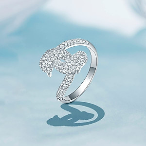 JIARUI Cute Dolphin Promise Ring 925 Sterling Silver Micro Pave Setting Ring for Women Jewelry Gift for Anniversary Birthday