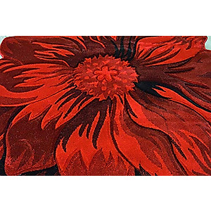 PLANET RUGS Flowers 3D Effect Hand Carved Thick Artistic Floral Flower Rose Botanical Shape Area Rug Design 305 Red 6'6''x6'6'' Round