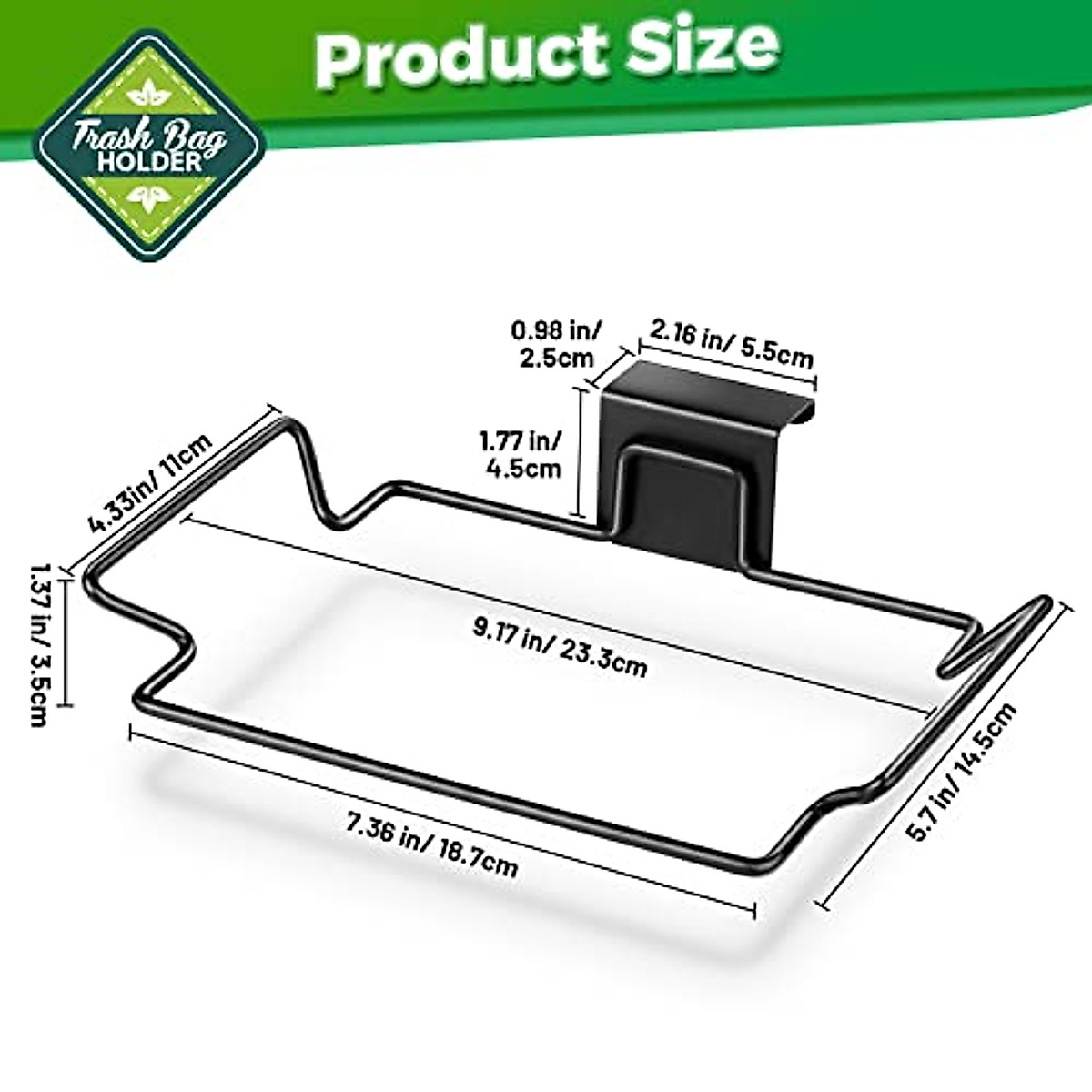 Trash Bag Holder, HNYYZL 2 Pack Trash Bag Holder for Cabinet Door and Cupboards, Stainless Steel, Black， Plastic Bag Holder under Sink, Use for Kitchen, Bathroom, Camper, Rv