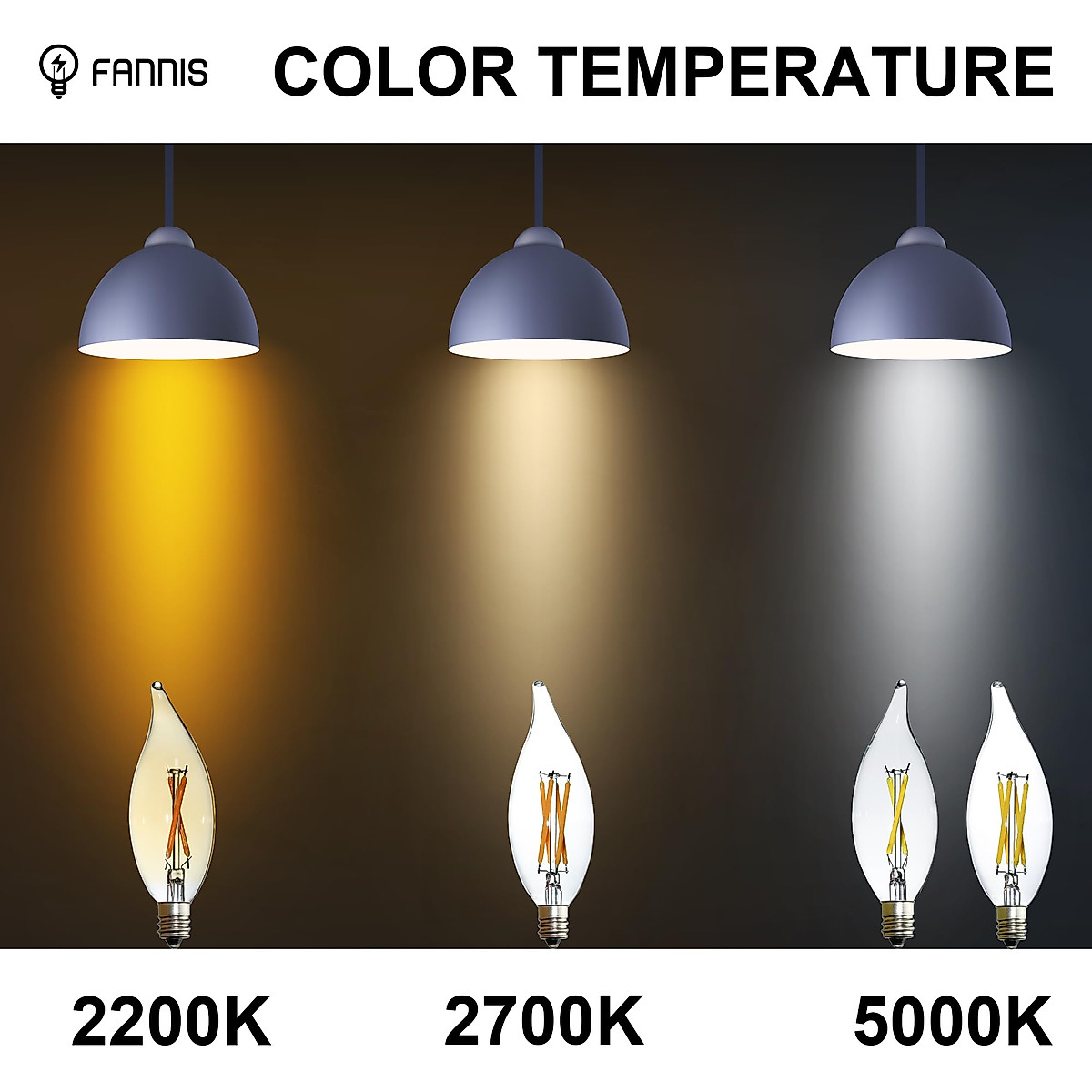 FANNIS 6 Pack C32 Replacement Flame Tip LED Bulb, 2W Equals 20W, Warm 2200K Filament Edison Bulb, E12 Base Vintage Amber Glass Candle Light Bulb for Pendant Chandelier Ceiling Fan Candelabra Light