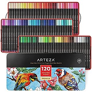 ARTEZA Fine Point Art Pens, 120 Assorted Colors, Versatile for Calligraphy, Journaling, and Drawing, Fine Tip Markers & Fineliner Pens, Essential Art & Craft Supplies