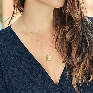 Gem Stone King 18K Yellow Gold Plated Silver Octagon Checkerboard Yellow Lemon Quartz and White Topaz Pendant Necklace For Women (6.99 Cttw, with 18 Inch Chain)