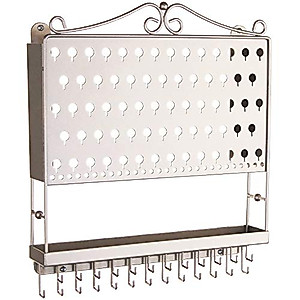 Angelynn's Stud Dangle Earring Holder Wall Hanging Jewelry Organizer Display Necklace Bracelet Closet Storage Rack Tray, AAA Satin Nickel Silver