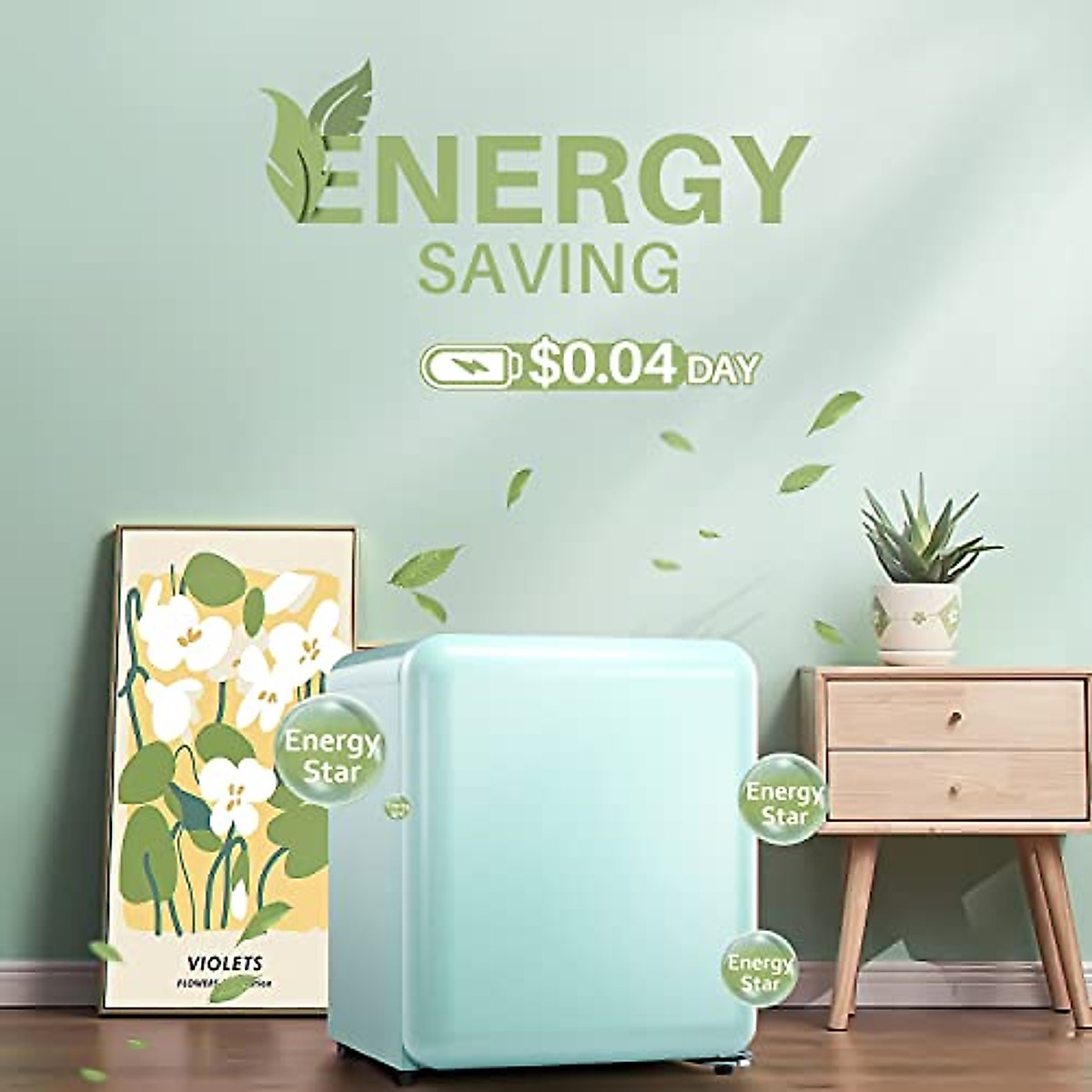 Kismile Retro Mini Fridge with Freezer, 1.7 cu. ft. small Refrigerator with Removable Shelves, Mechanical Control, Recessed Handle, Small Fridge for bedroom, Office, Apartment(Green)