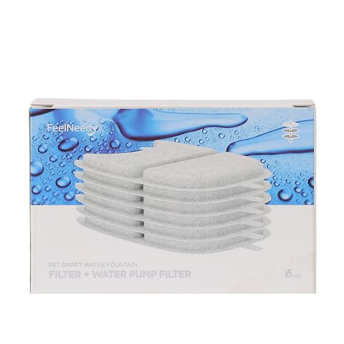 FEELNEEDY 6 Pack Cat Water Fountain Filter & 6 Pack Pump Filter Sponges Replacement, Pet Water Fountain Filter for 135 fl oz/4L Cat Water Fountain (YPD-C004P,YPD-C004S)
